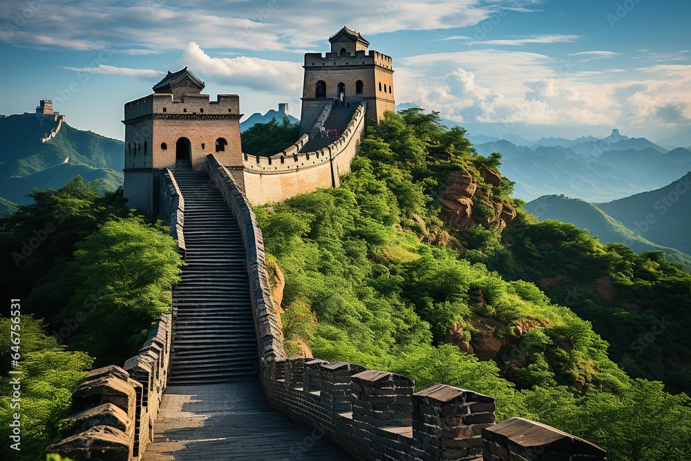 The Great Wall of China: Majestic view of the iconic Great Wall snaking ...