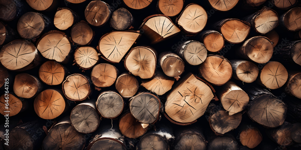 stacked loggs of fire wood texture background. Dry chopped firewood ...