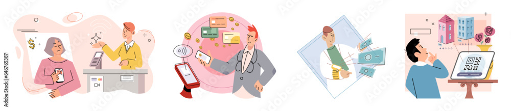 Cashless payment. Vector illustration. Contactless payment and ...