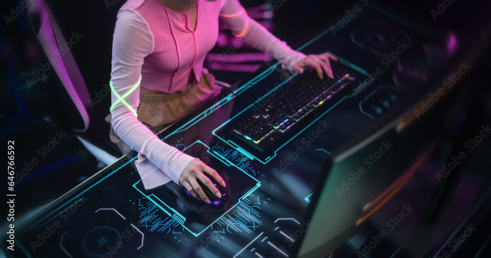 Close Up of a Young Female Playing Online Video Games on a Desktop ...