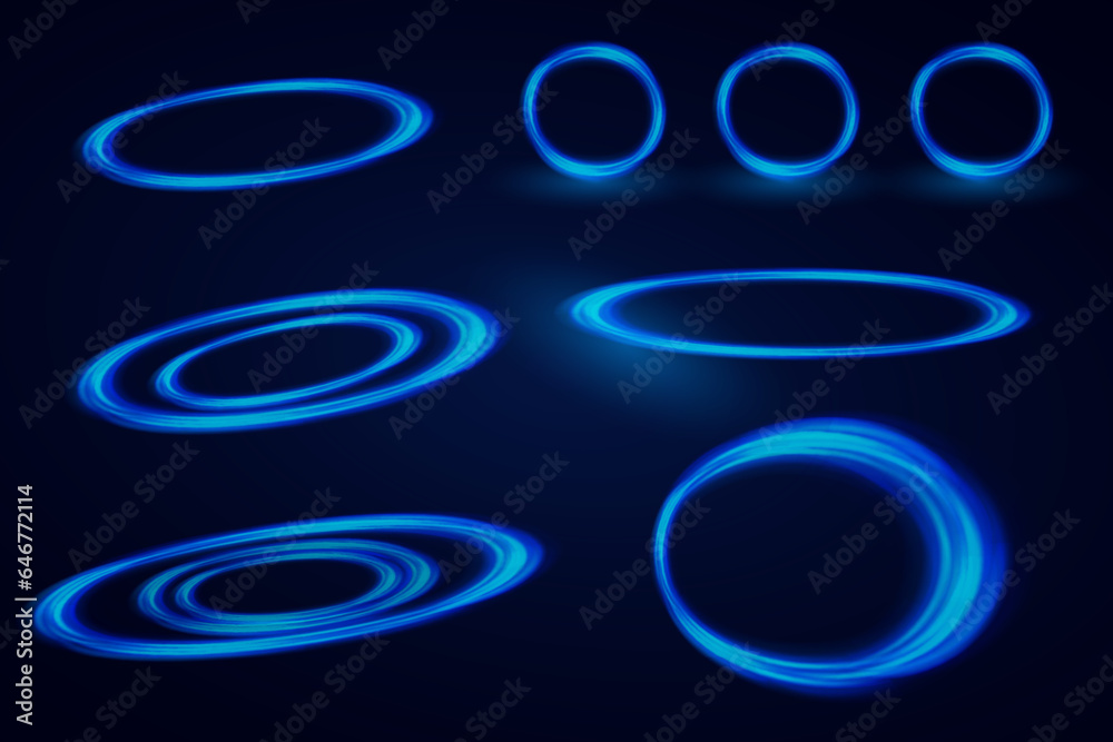 Neon vortex. Line light effect. Abstract ring background with glowing ...