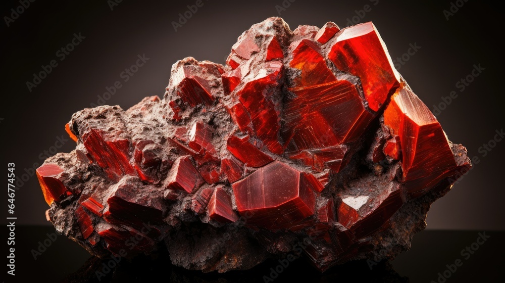 Fiery red mineral with jagged edges and rough texture, resembling ...