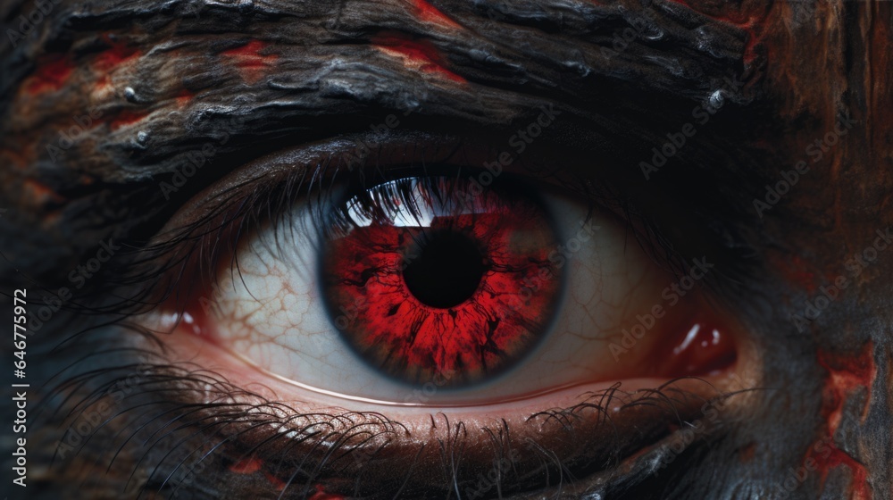 Female Succubus eye with infernal crimson red iris, macro closeup ...