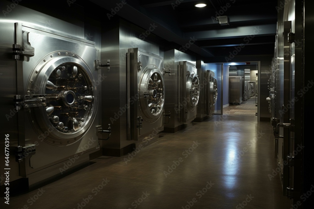 High-security bank vault with safes and secure storage for valuable ...