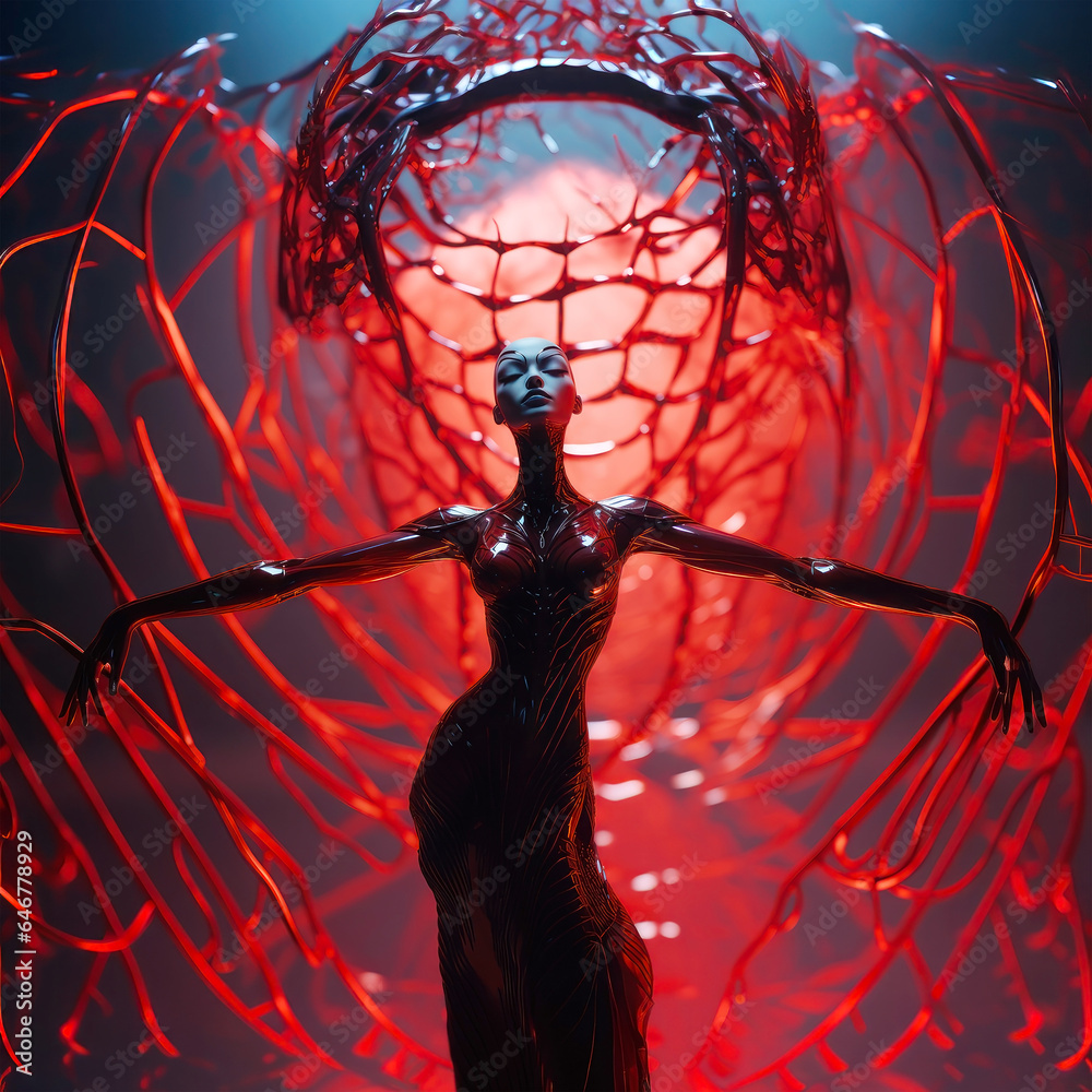 Scary illustration of a creepy fictional sci-fi female character posing ...