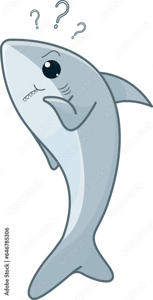 Cute cartoon shark with question mark. Vector illustration isolated on ...