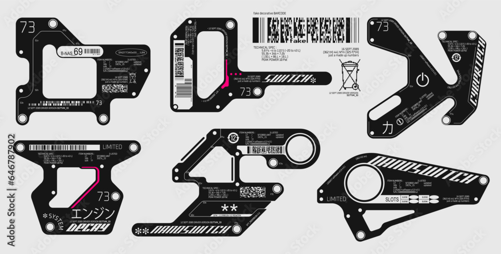cyber decal collection vector, futuristic label, sticker, panel etc ...