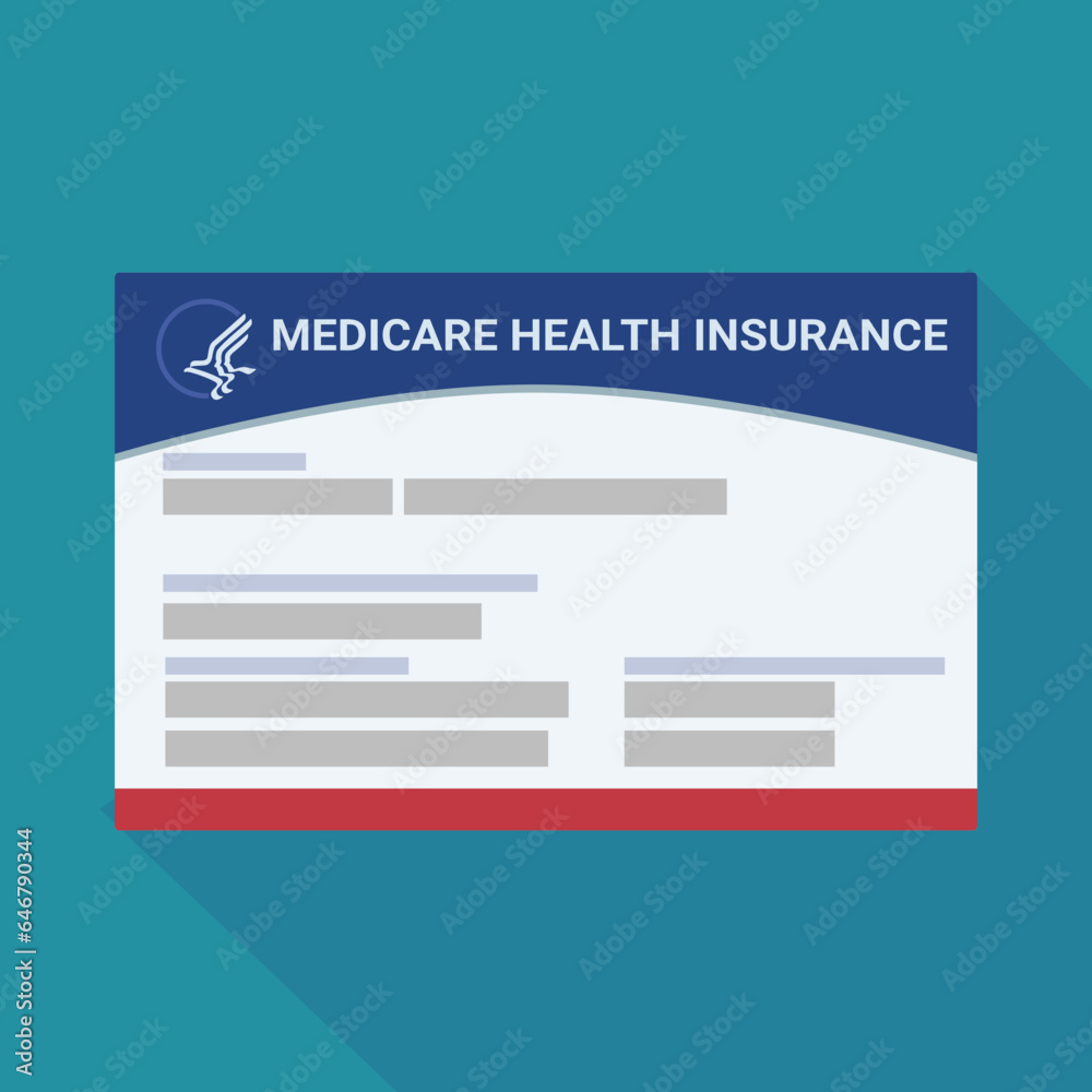 Medicare card on a blue background with shadow in flat design style ...