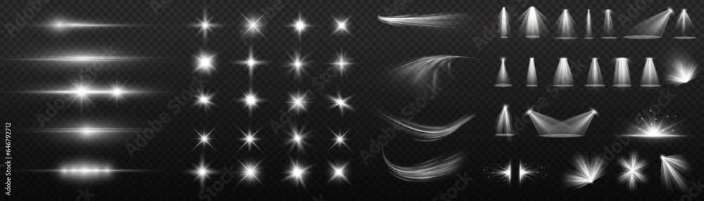 Poster Light effect flare white shine, vector len glow line sparkle ...