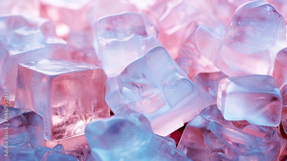 Iced cold, frosted cubes in pale blue, pale pink for a freezing winter ...