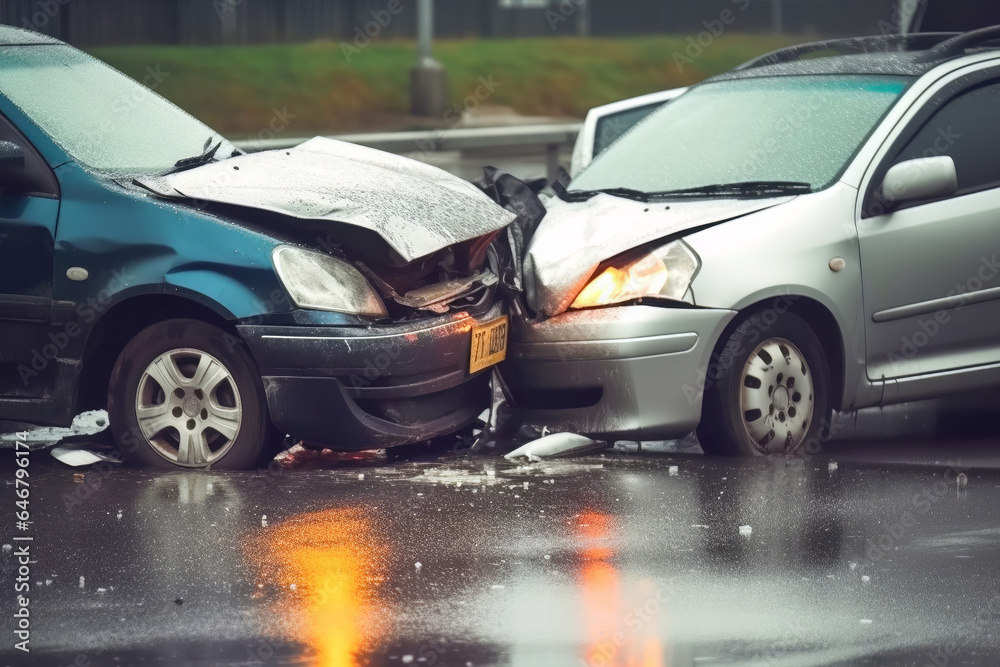 Car accident on wet road, side view, car crash,Collision on a Rain ...
