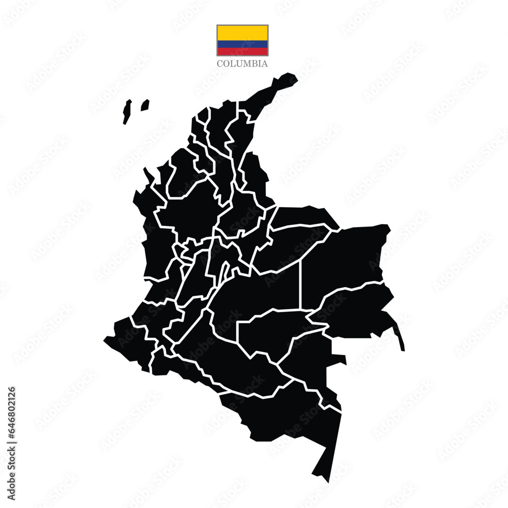 Columbia contour vector map with state, black-white, flag in color ...