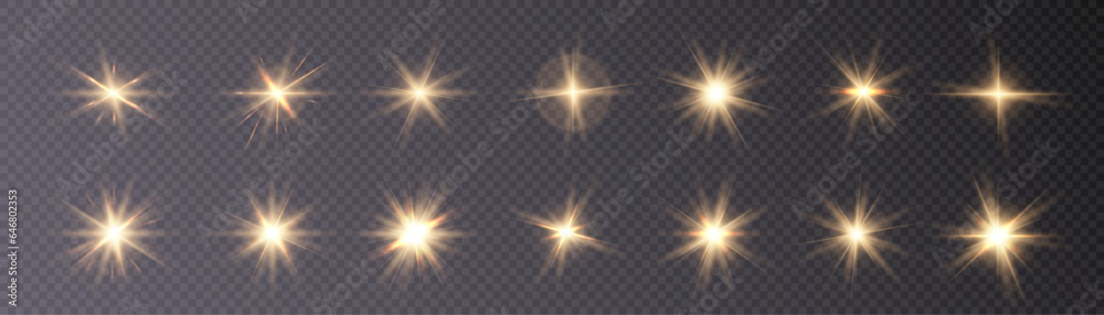 Set of bright gold stars with highlights. vector png Stock Vector ...