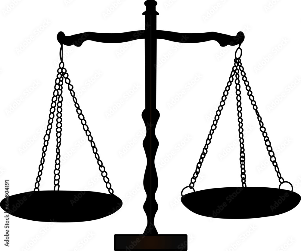Balance scales black icon. Judge scale silhouette image, trading weight ...