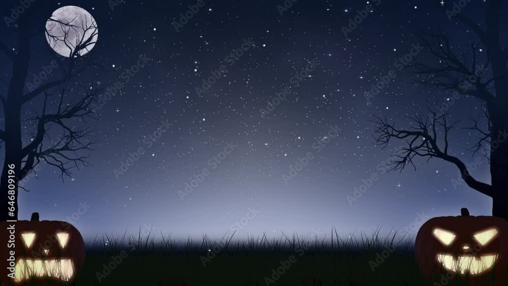 Halloween frame animation with spooky pumpkins, tree silhouette and ...