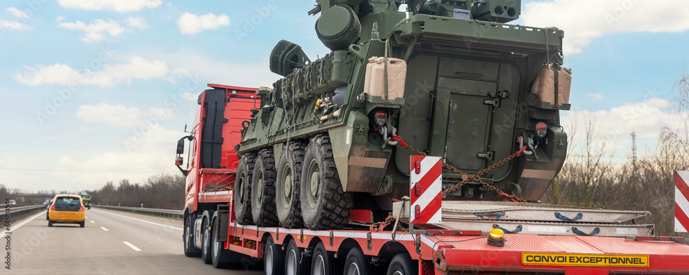 Back view armoured personnel carrier stryker with air defense system ...
