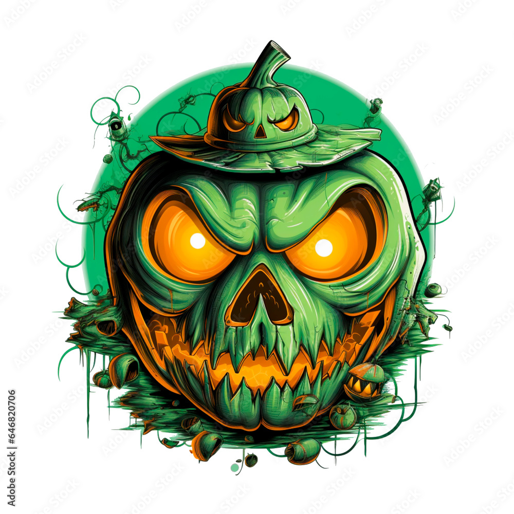 Horror Green Halloween Pumpkin illustration in PNG format for graphic ...