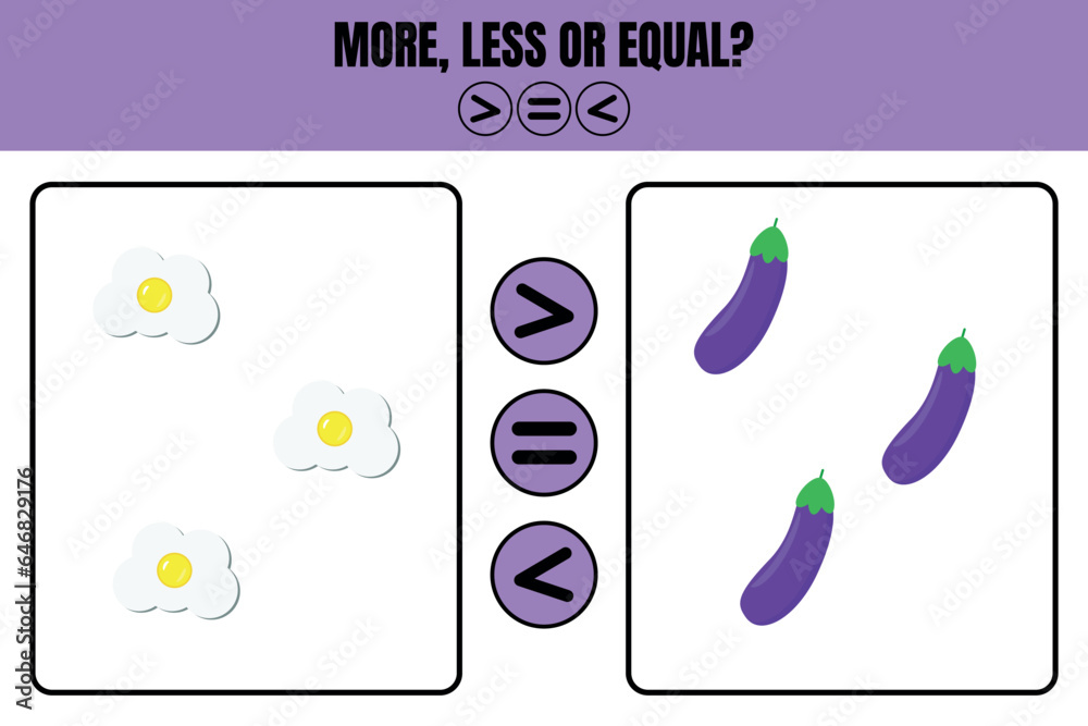More less or equal. Educational math game for kids. Worksheet design ...