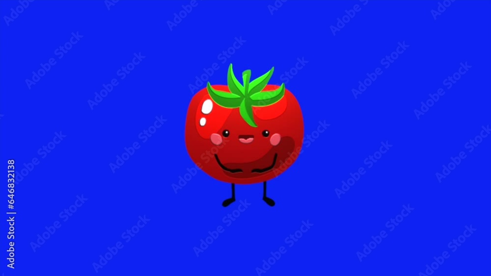 Animation loop video cartoon of a tomato moving on blue screen ...