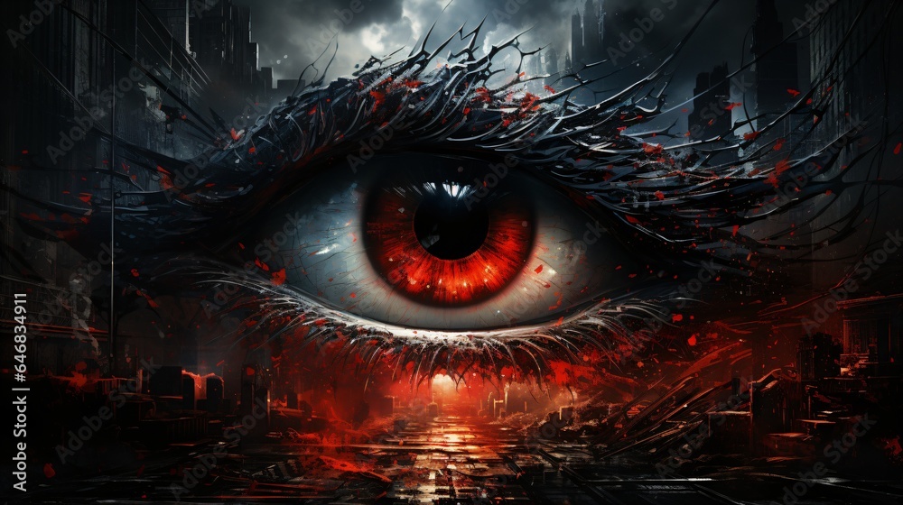 surreal eye over dystopian cityscape Stock Illustration | Adobe Stock