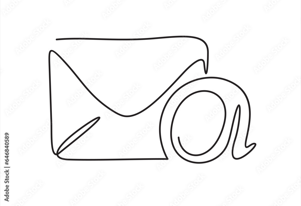 continuous one line drawing of Email message post letter send ...