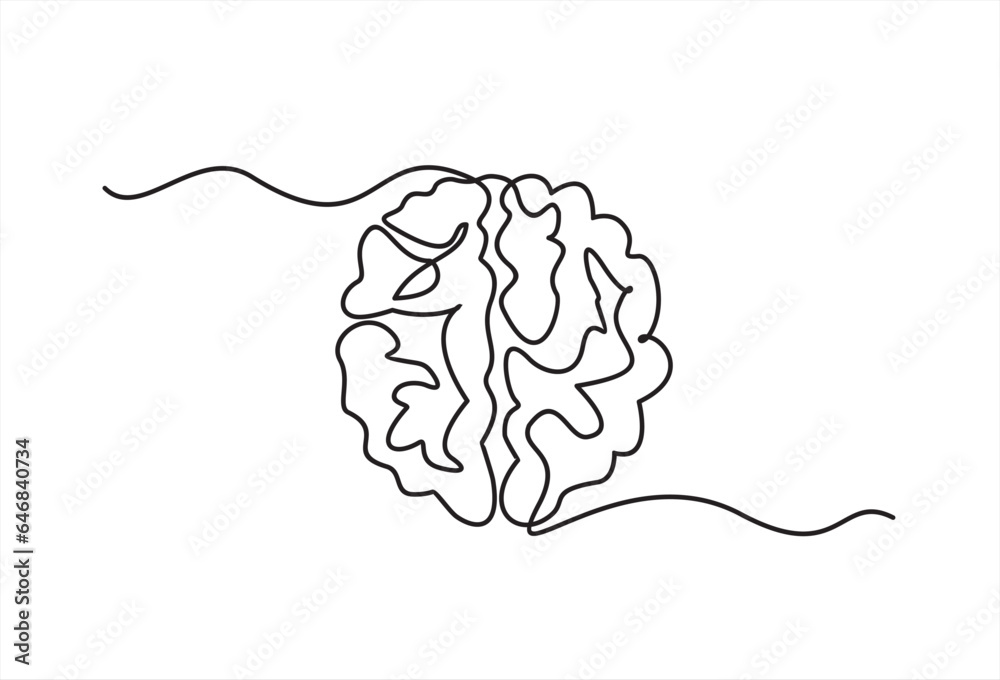Continuous one line drawing of Human brain. Genius idea and psychology ...