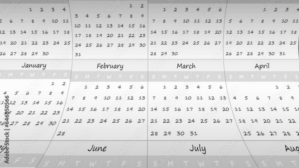 Months of the year calendar round with days of the week above loop ...