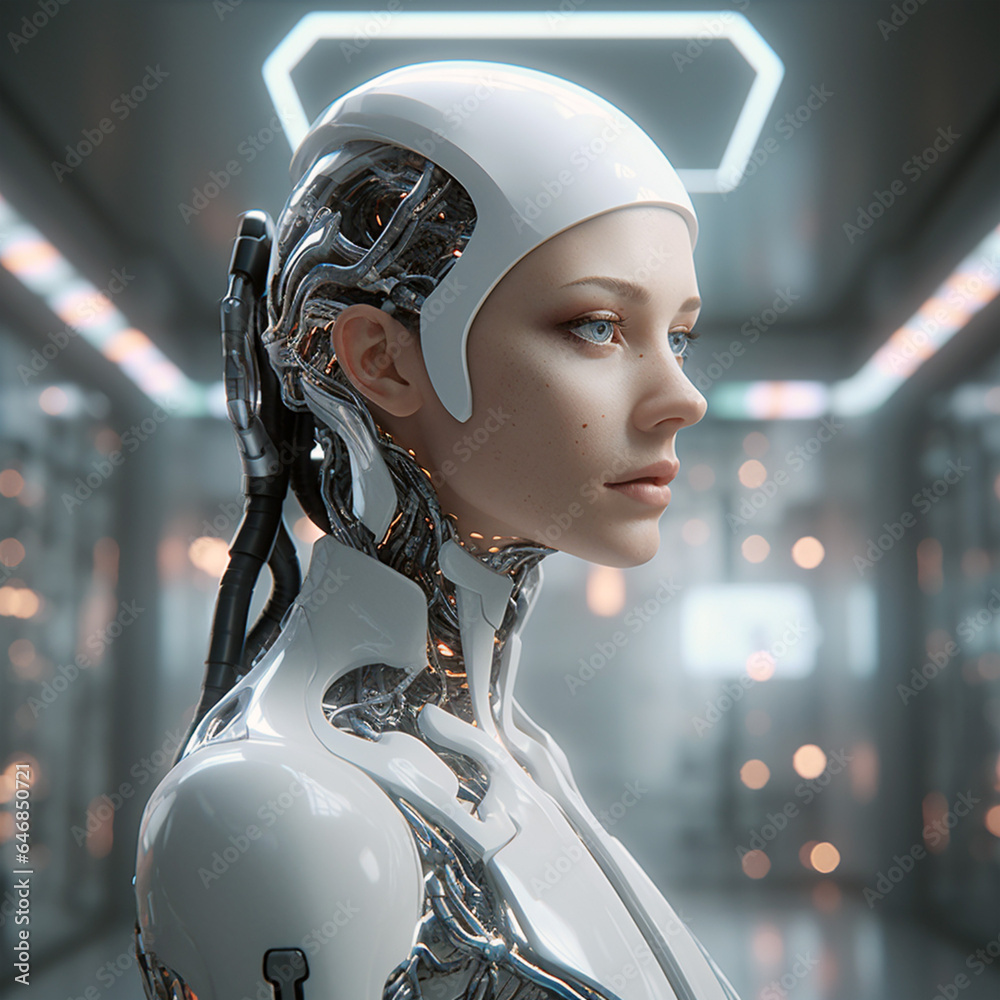 Beautiful woman robot, on a light background, modern technology. Stock ...