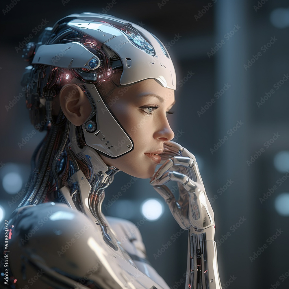 Beautiful woman robot, on a light background, modern technology. Stock ...