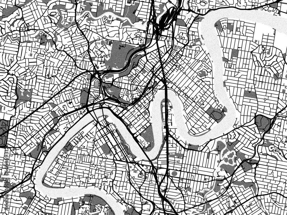 Greyscale vector city map of Brisbane center in Australia with with ...