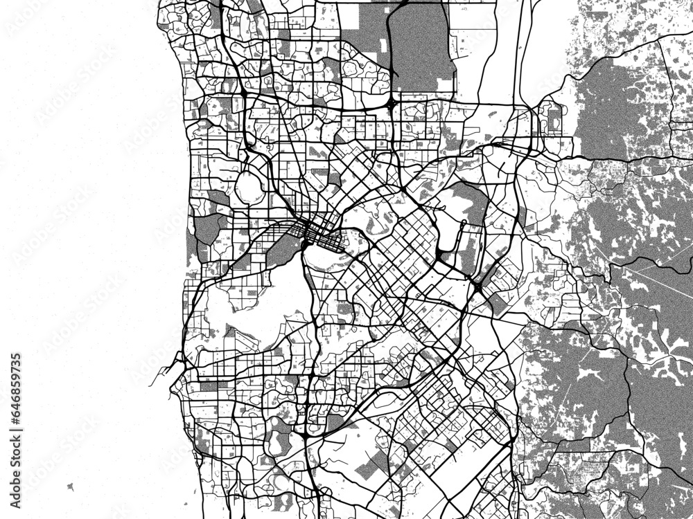 Greyscale vector city map of Perth in Australia with with water, fields ...