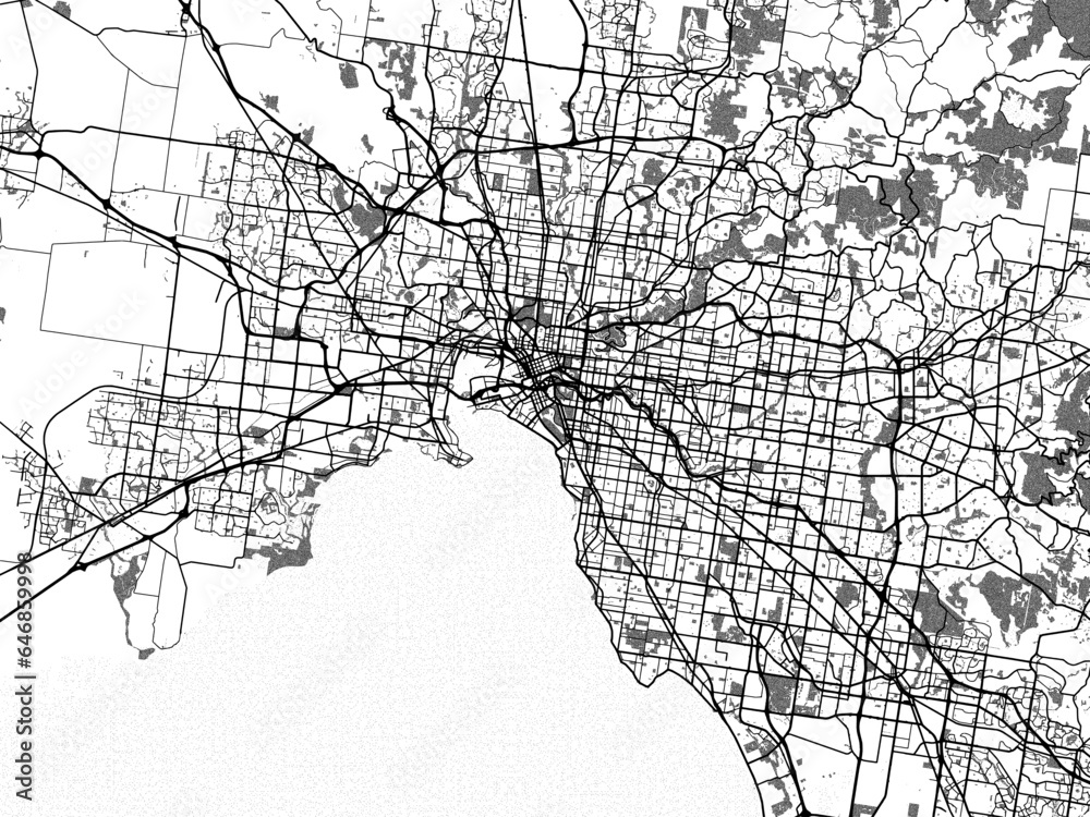 Greyscale vector city map of Melbourne in Australia with with water ...