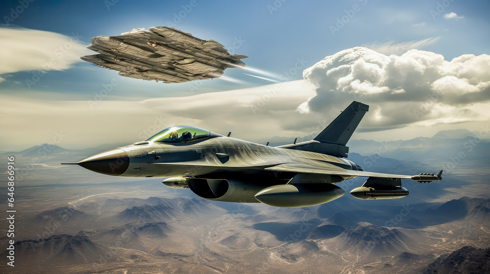 fighter pilot spotting an UFO or UAP in flight - UFO sighting concept ...