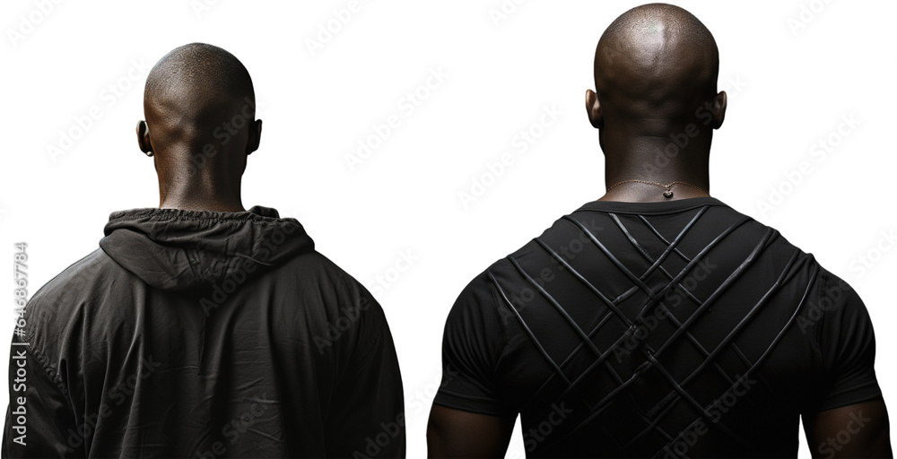 Two bald men with African roots, back view, generative ai Stock Photo ...