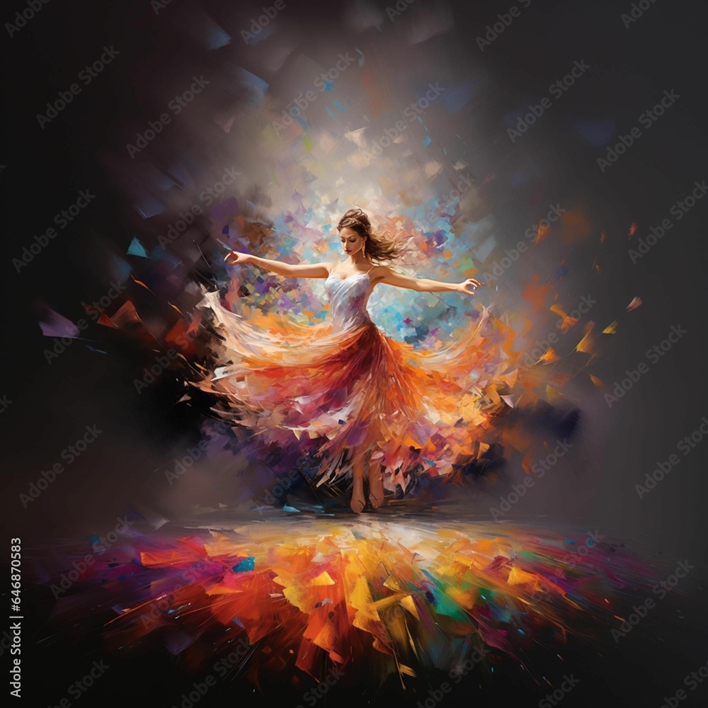 AI generated illustration of a female dancer in mid air with arms ...