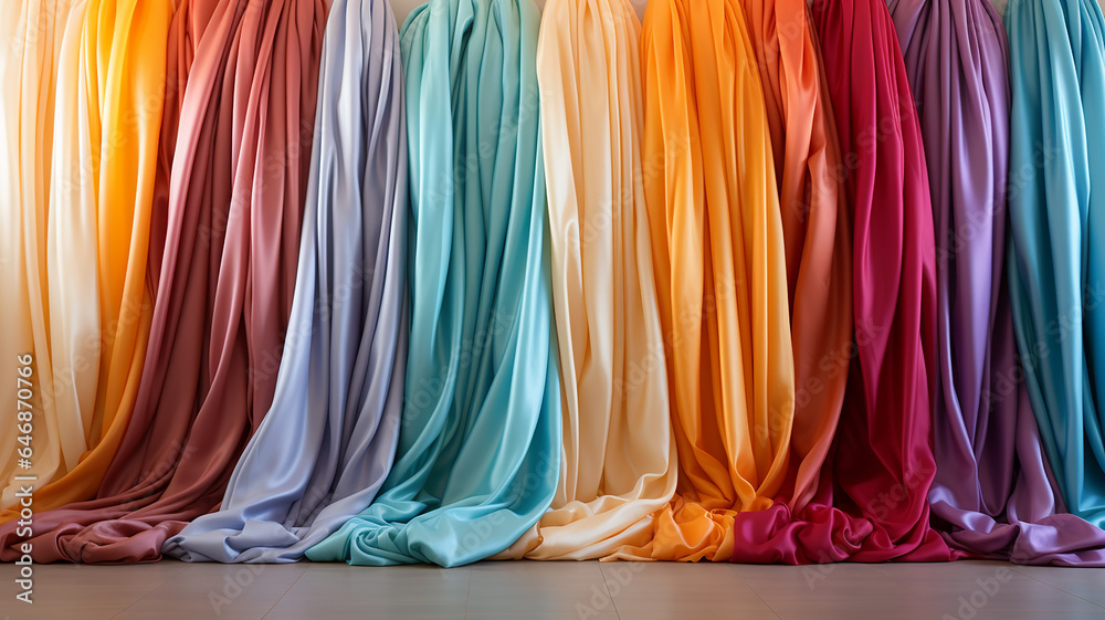 Colorful of fabric background, hanging on the wall with shading color ...