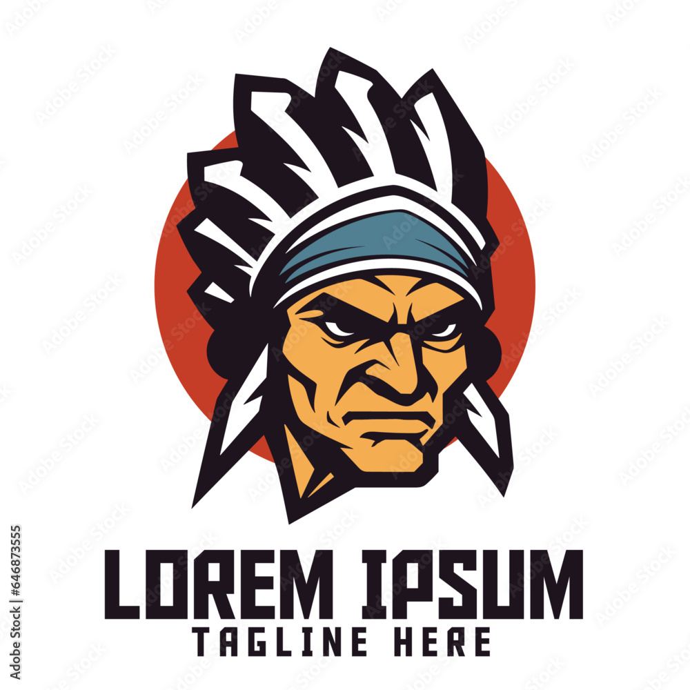 Apache chief icon badge emblem for Native American head mascot logo in ...