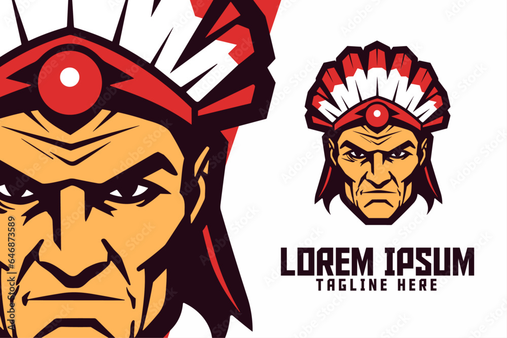 Apache chief icon badge emblem for Native American head mascot logo in ...
