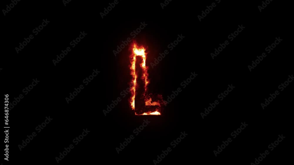 Letter L on fire. Realistic render. Seamless loop. vídeo do Stock ...