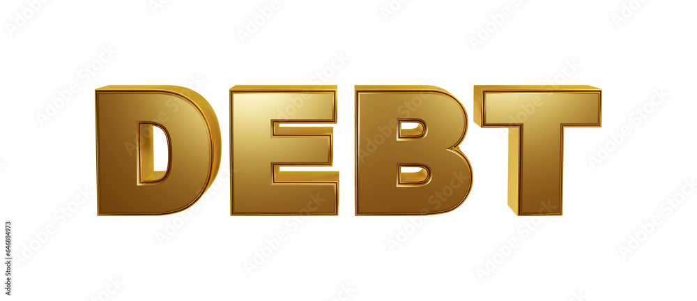 'DEBT' luxury realistic golden text 3d rendering for title design ...