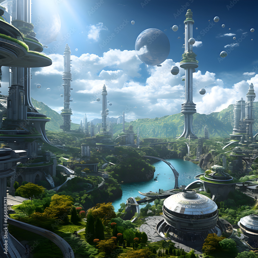 Sustainable environment concept. The image of Utopia city in the future ...