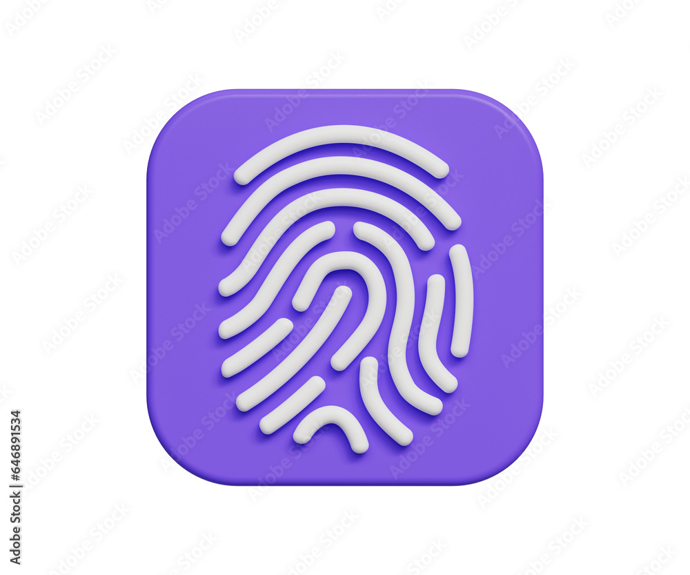 3D fingerprint icon. Digital security authentication concept ...