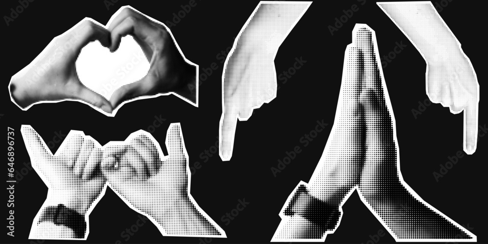 Punk collage, pop art from hand elements in halftone processing. vector ...