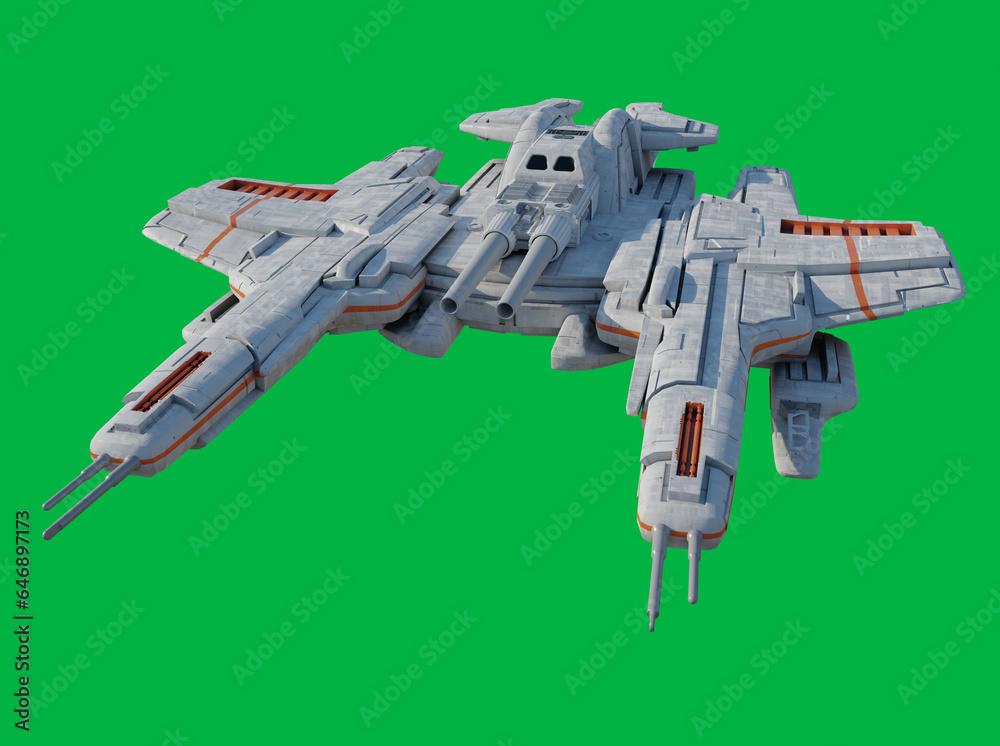 Light Space Ship Gunship with White and Orange Colour Scheme on Green ...