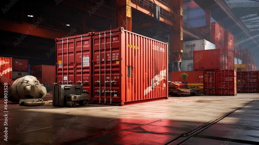 Stacks of cargo freight containers at a port. Shipping crates at an ...