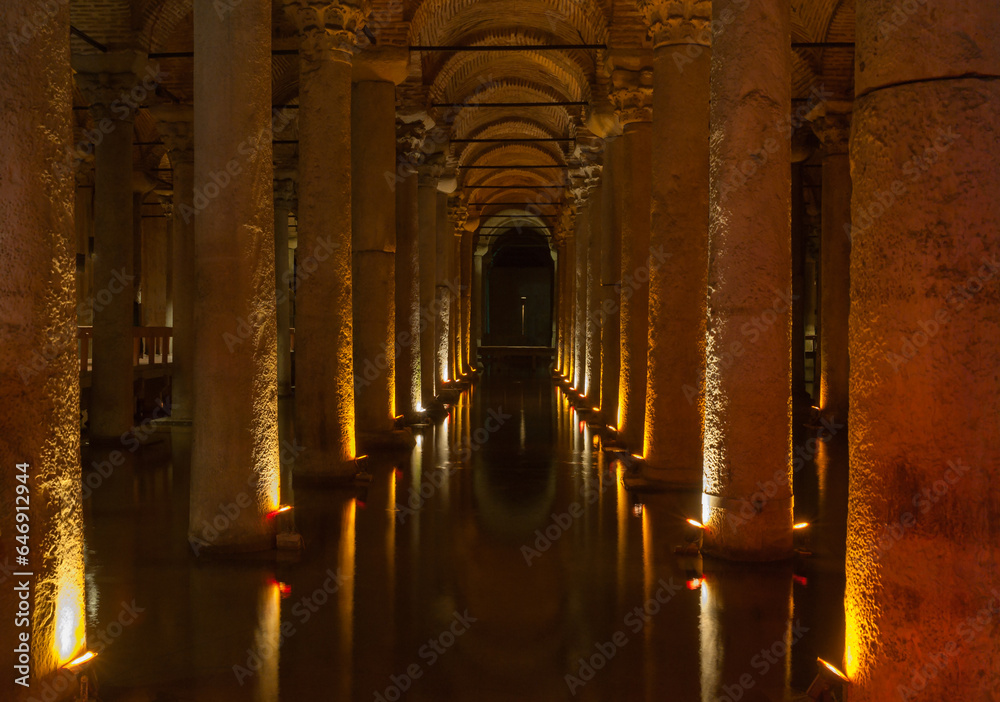 Underground ancient water storage in Istanbul. The Basilica Cistern is ...