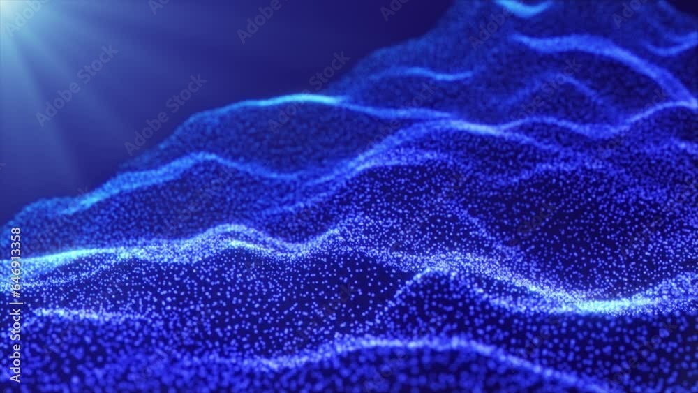 Abstract blue digital waves with light reflections on dark background ...
