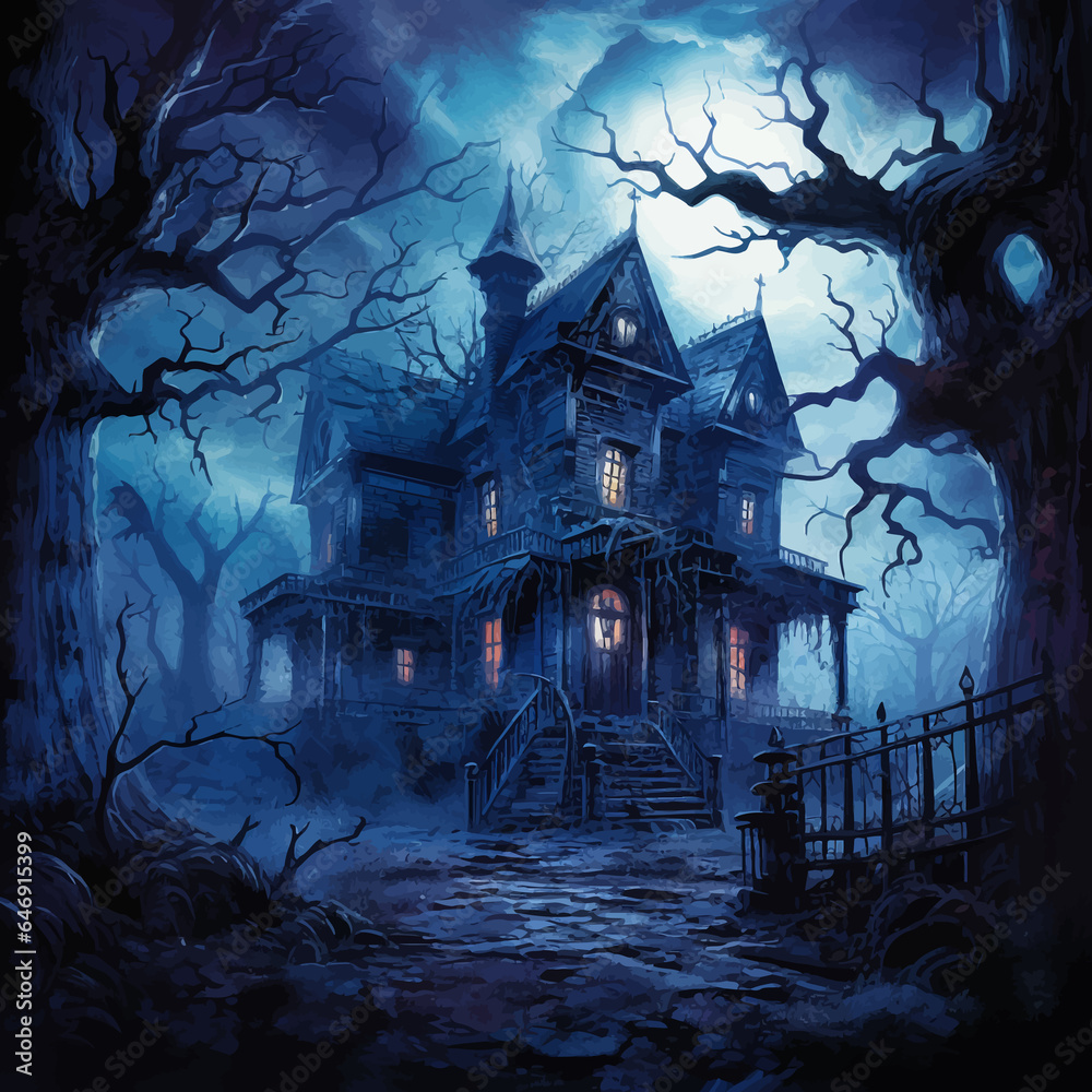 Wooden Haunted house and full moon. Spooky Old Haunted house in spooky ...