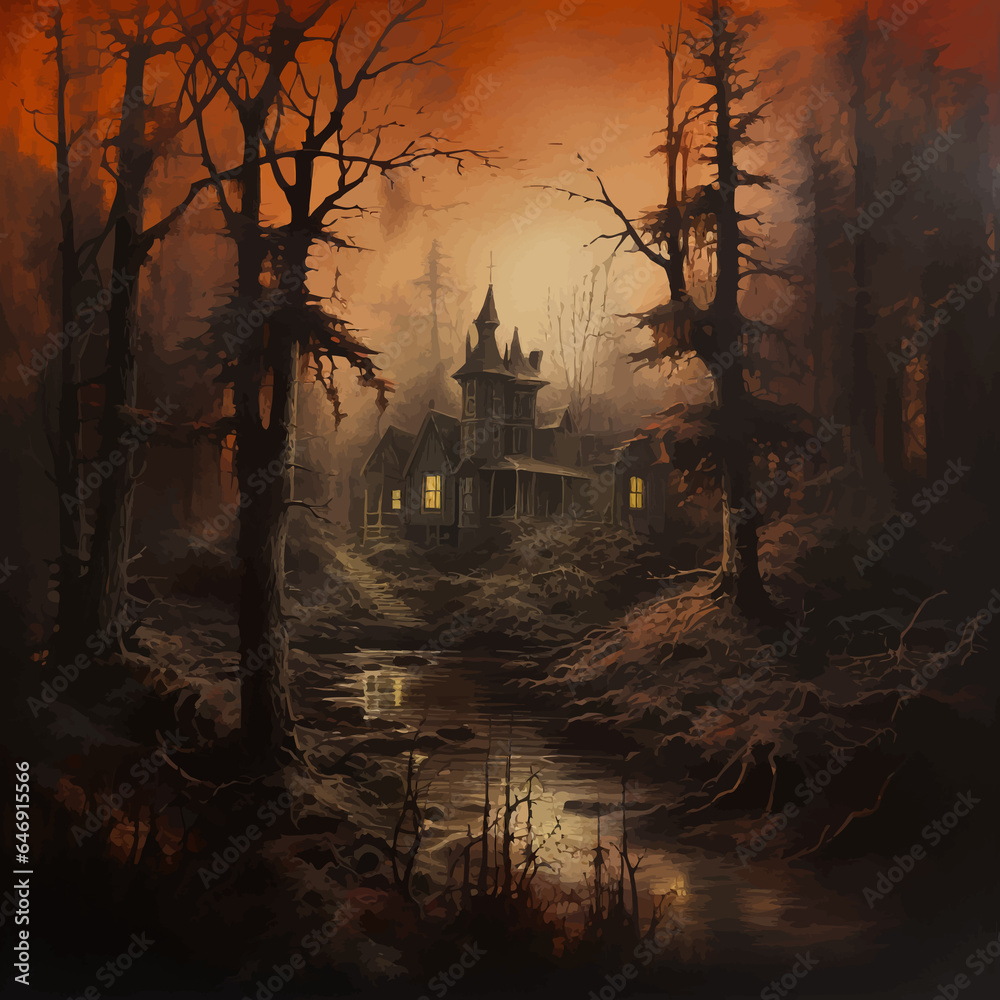 Wooden Haunted house and full moon. Spooky Old Haunted house in spooky ...