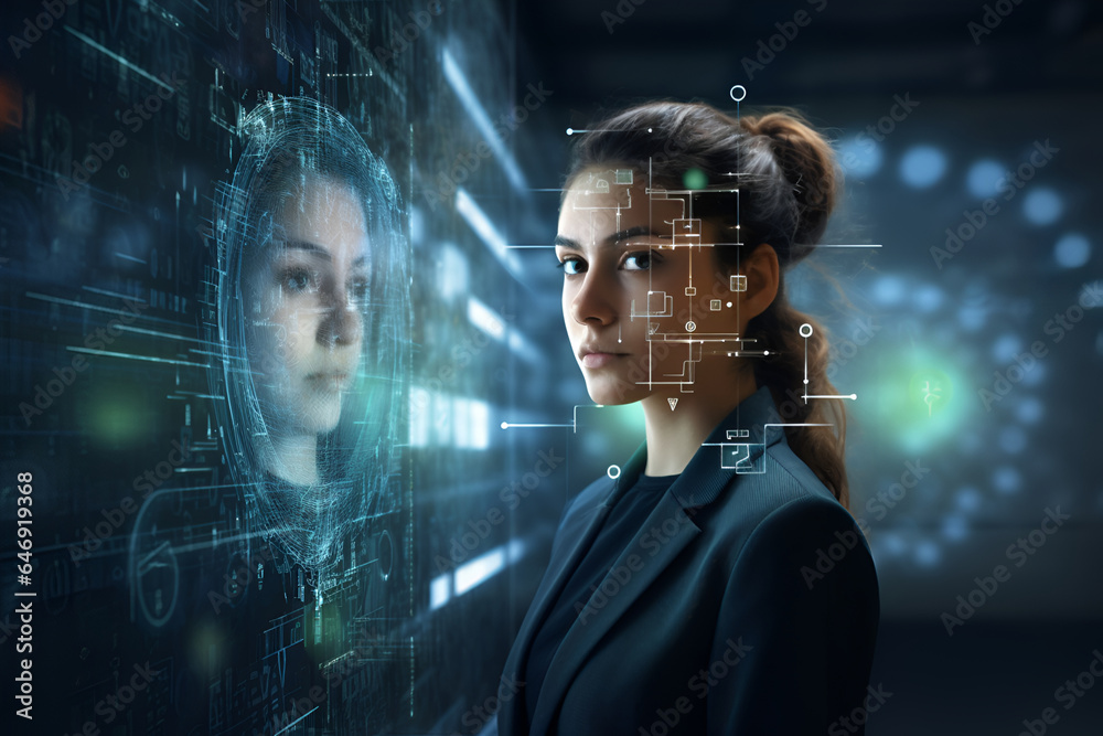 Women and Artificial Intelligence. Technology and people concept. Stock ...